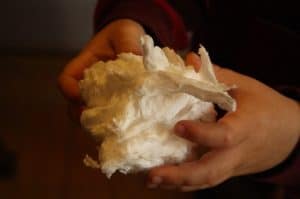 Ghost mud, a sensory activity with toilet paper and ivory soap