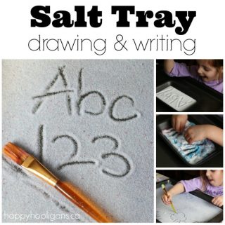 Salt Tray Writing Activity for Preschoolers - Happy Hooligans
