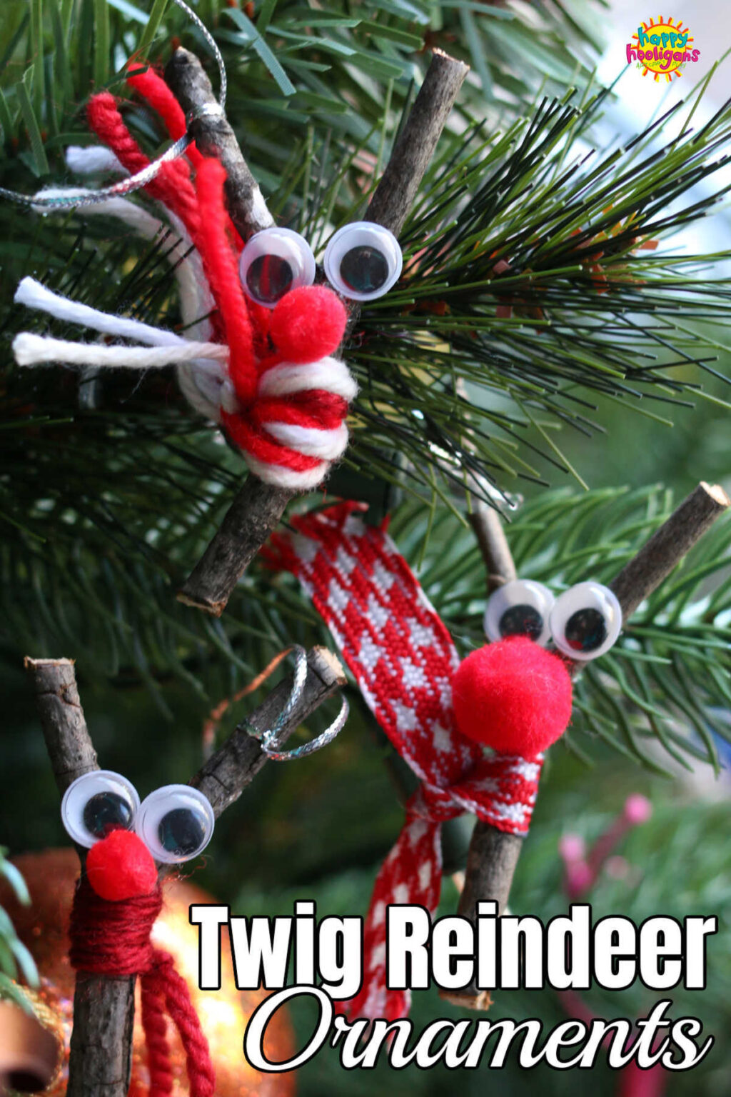 Twig Reindeer Ornaments (with ribbon scarves) - Happy Hooligans