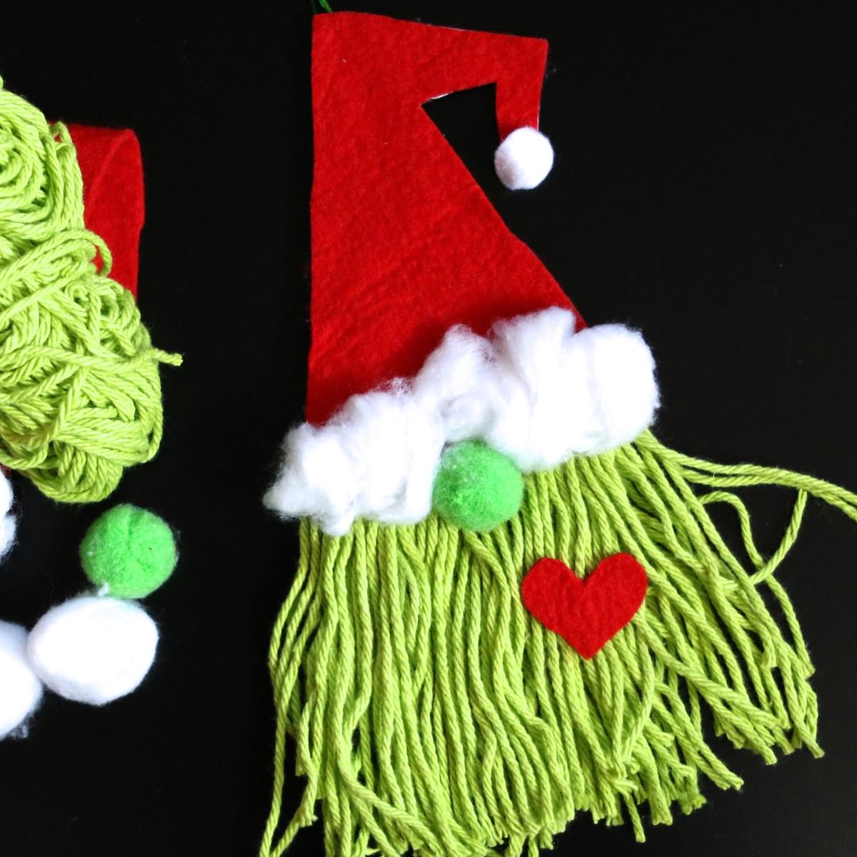 Yarn and Cardboard Grinch Gnome Ornament - Happy Hooligans